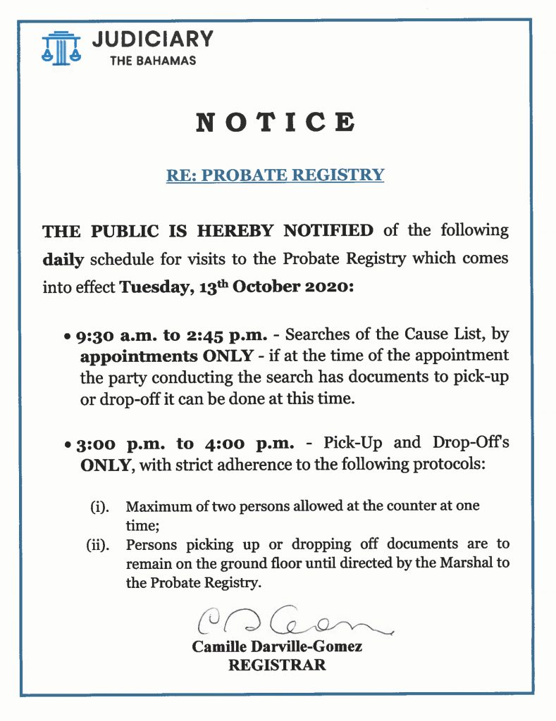 Notice - Probate Registry Update - October 7th 2020 – The Judiciary of ...
